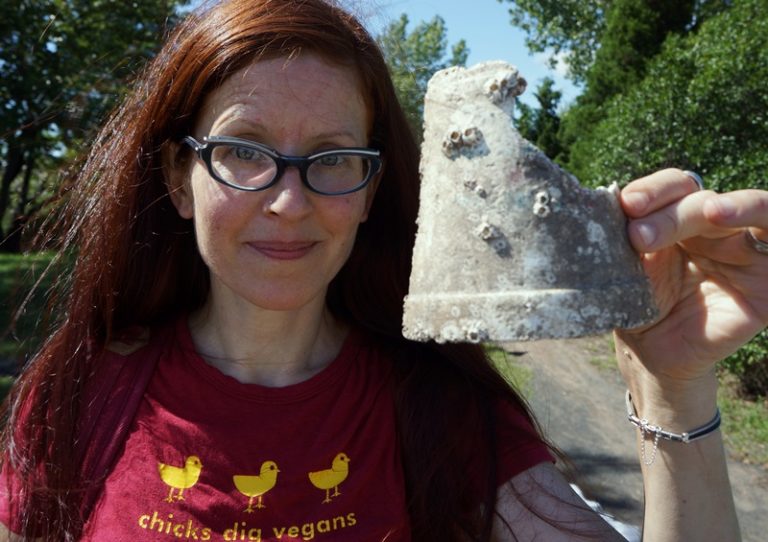 ICC woman with barnacle styrofoam - Save the Sound